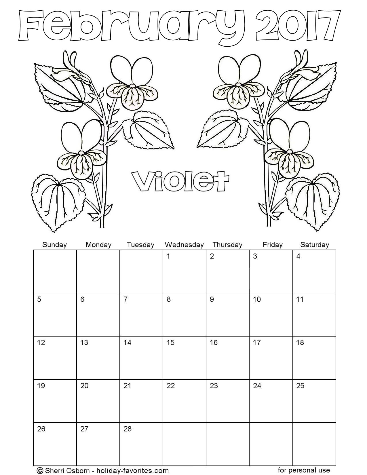 February Calendar Coloring Pages